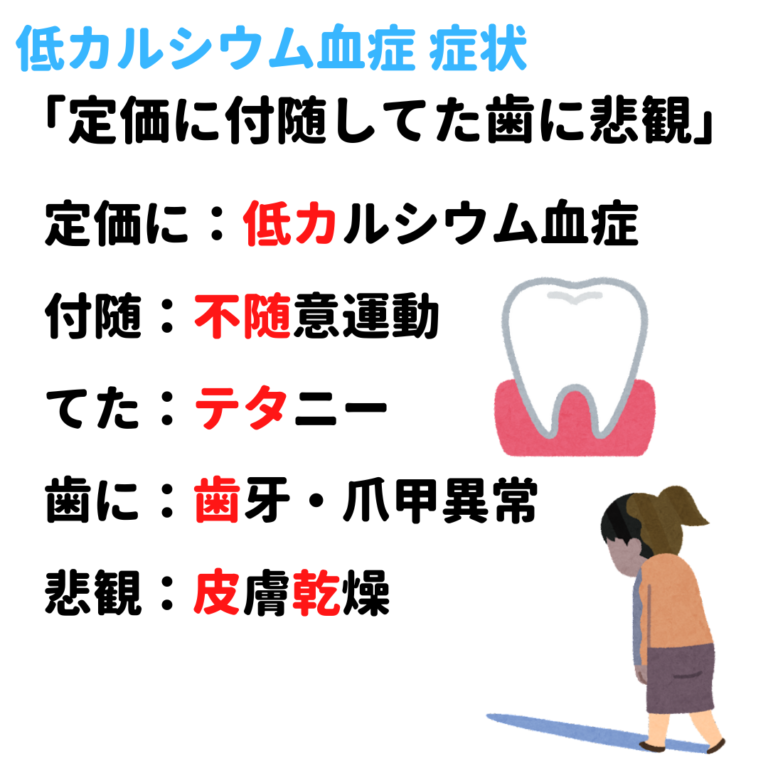 Caカルシウム代謝異常 高カルシウム血症 低カルシウム血症 症状 覚え方 語呂合わせ｜＊看護国試ゴロ＊看護師国家試験対策 絶対合格するぞ！